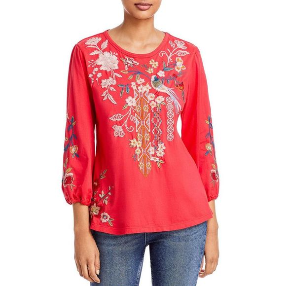 Johnny Was | Tops | Johnny Was Womens Ellia Red Crewneck Knit Tee ...